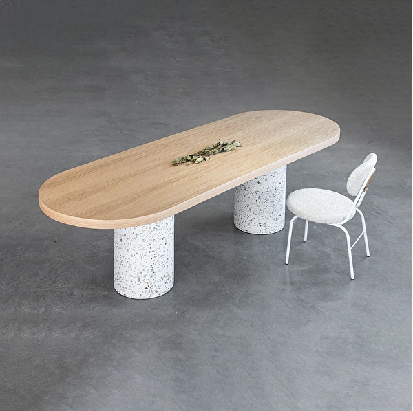 Mesa Bouman Doppio | Tampo Madeira | Base Concreto & Granilite | Boobam