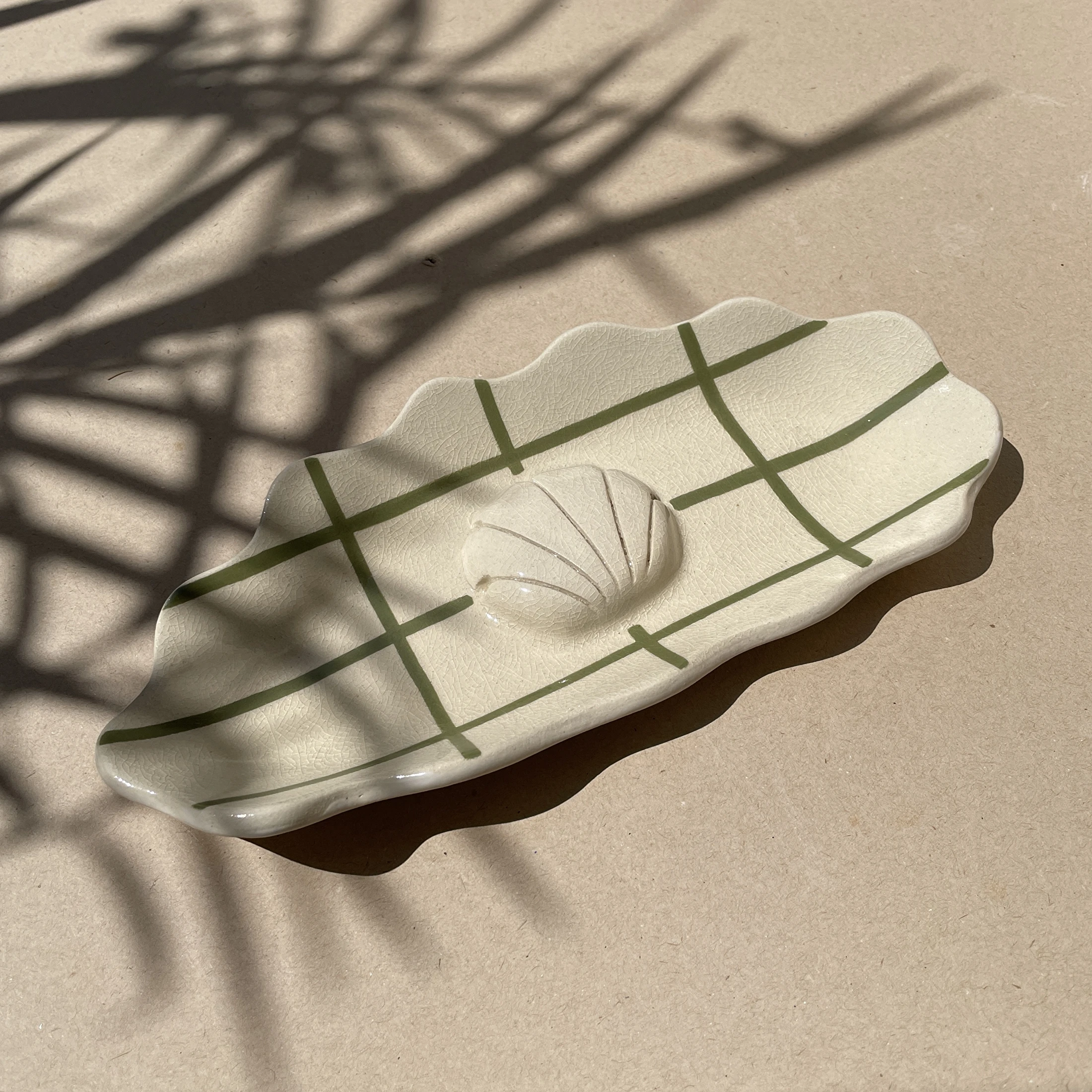 Descanso de colher concha xadrez verde | Boobam